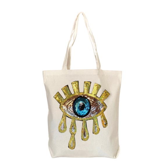 Evil Eye Tote Canvas Bags Women Beach Bag White Canvas Bag | Etsy