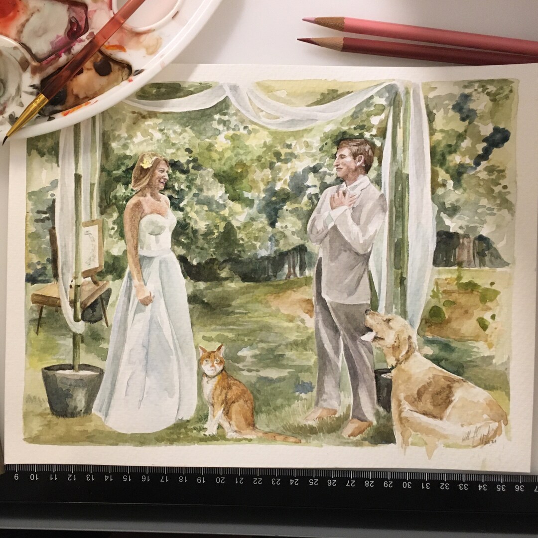 Watercolor Wedding Portrait, Drawing From Merged Photos, Anniversary ...
