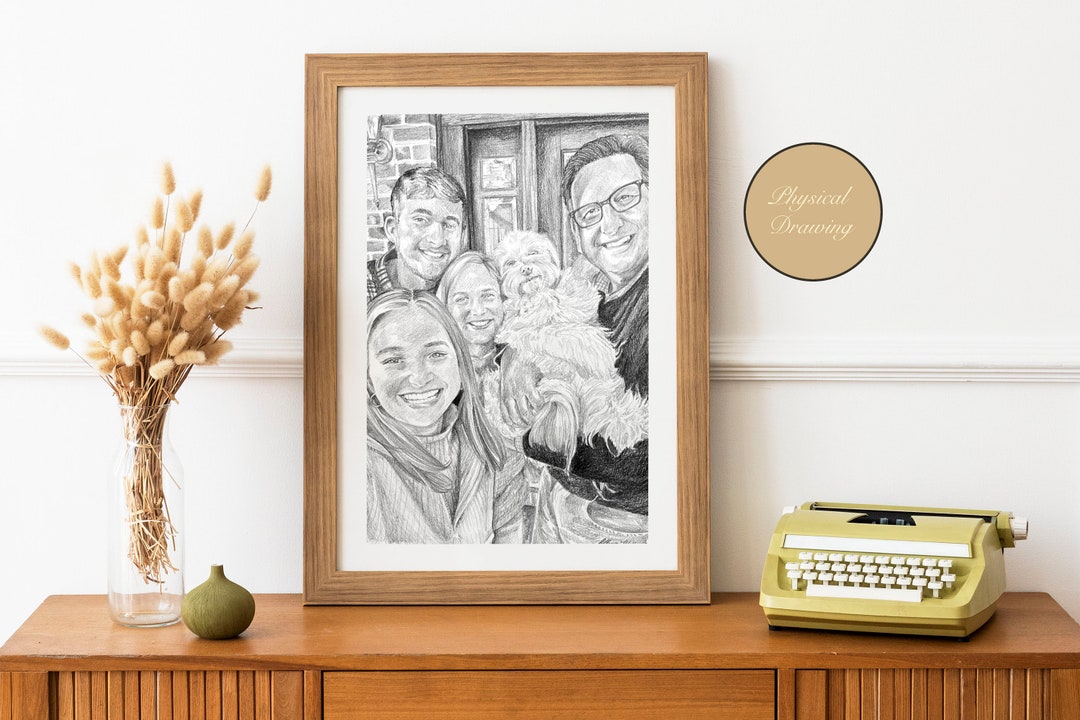 Handmade Custom Pencil Portrait From Photo, Combined Family Drawing ...