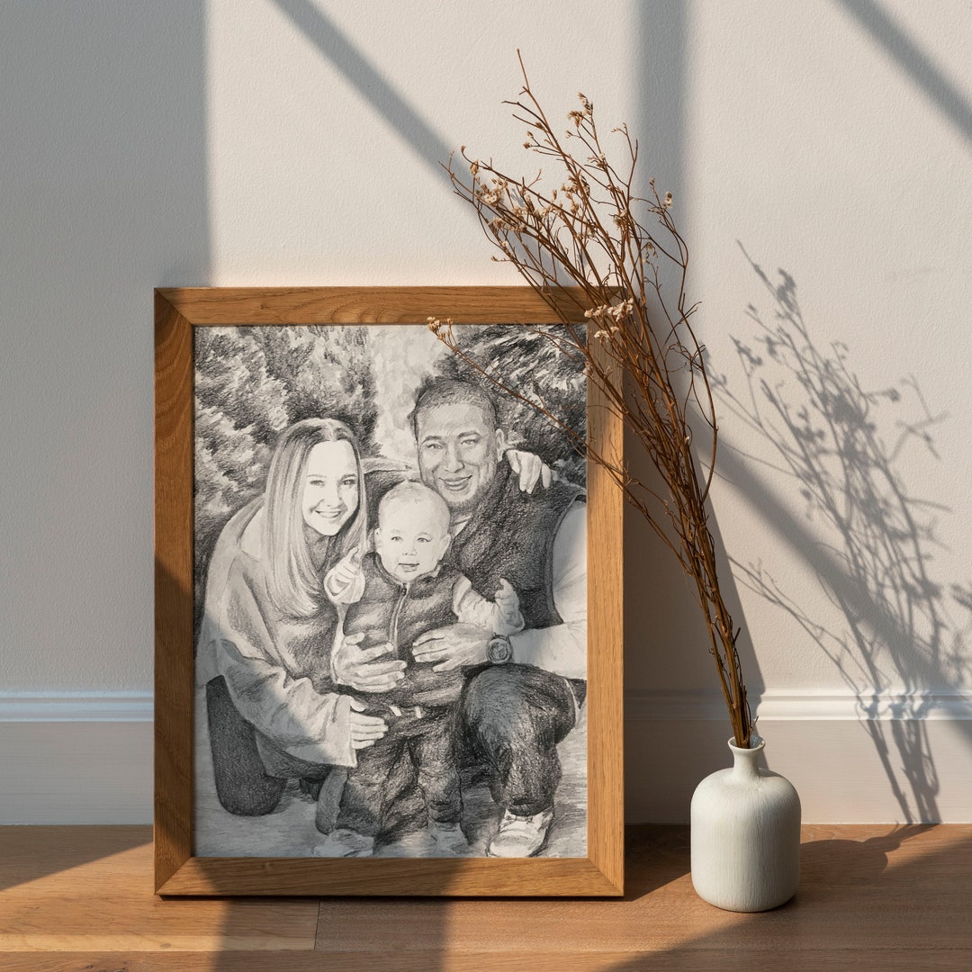 Hand-drawn Custom Family Portrait From Photo, Drawing From Merged ...