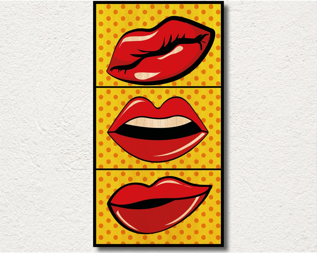 Three Lips Pop Art WOOD Print Lichtenstein Style Pop Art - Etsy