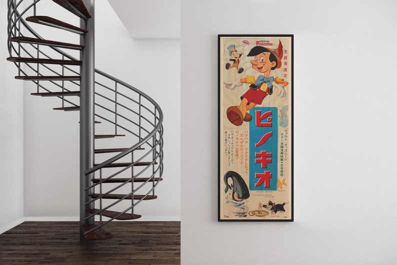 Pinocchio Japanese WOODEN POSTER, Fanart High Quality Canvas on WOOD ...