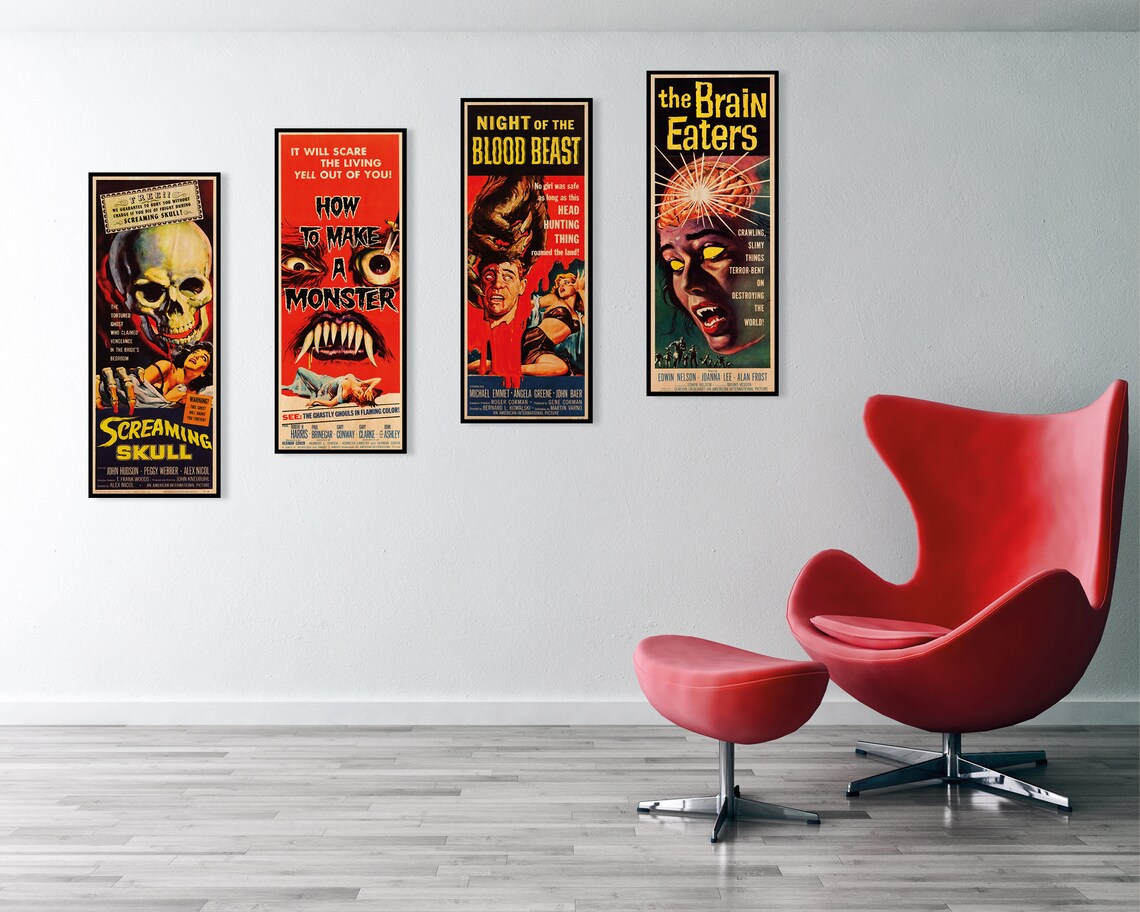 Halloween Creepy Poster Collection WOODEN Wall Art Set Cool | Etsy