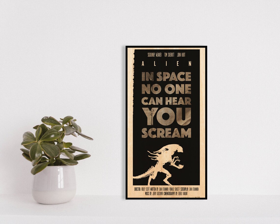 Large WOOD wall art alternative Alien poster Fanart cinema | Etsy