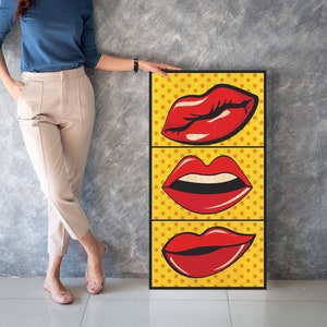 Three Lips Pop Art WOOD Print, Lichtenstein Style Pop Art WOODEN Wall ...