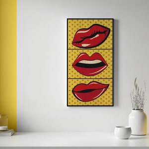 Three Lips Pop Art WOOD Print, Lichtenstein Style Pop Art WOODEN Wall ...