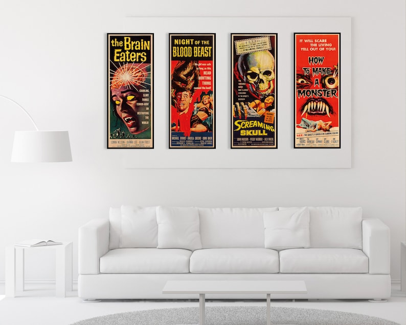 Halloween Creepy Poster Collection WOODEN Wall Art Set Cool | Etsy