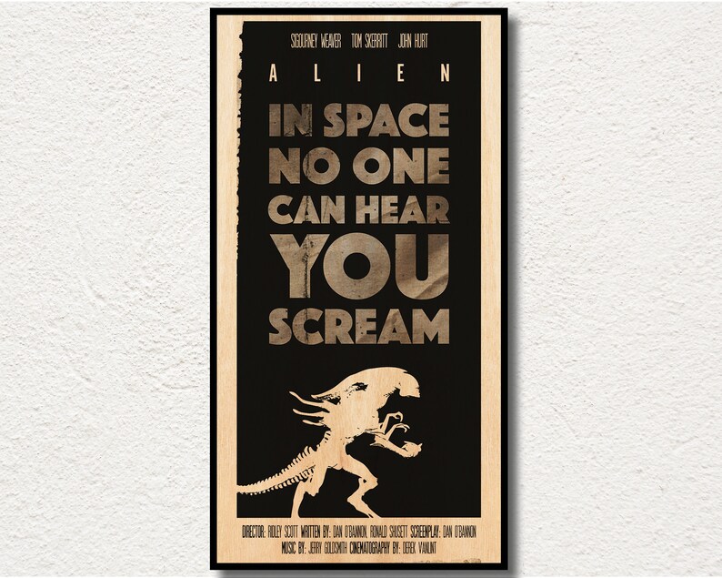 Large WOOD wall art alternative Alien poster Fanart cinema | Etsy