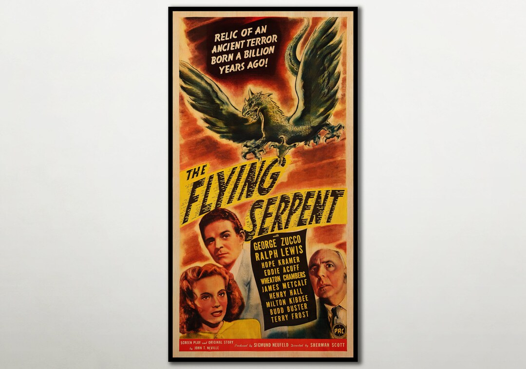 The Flying Serpent Extra Large WOOD PRINT Poster, Wall Art American ...