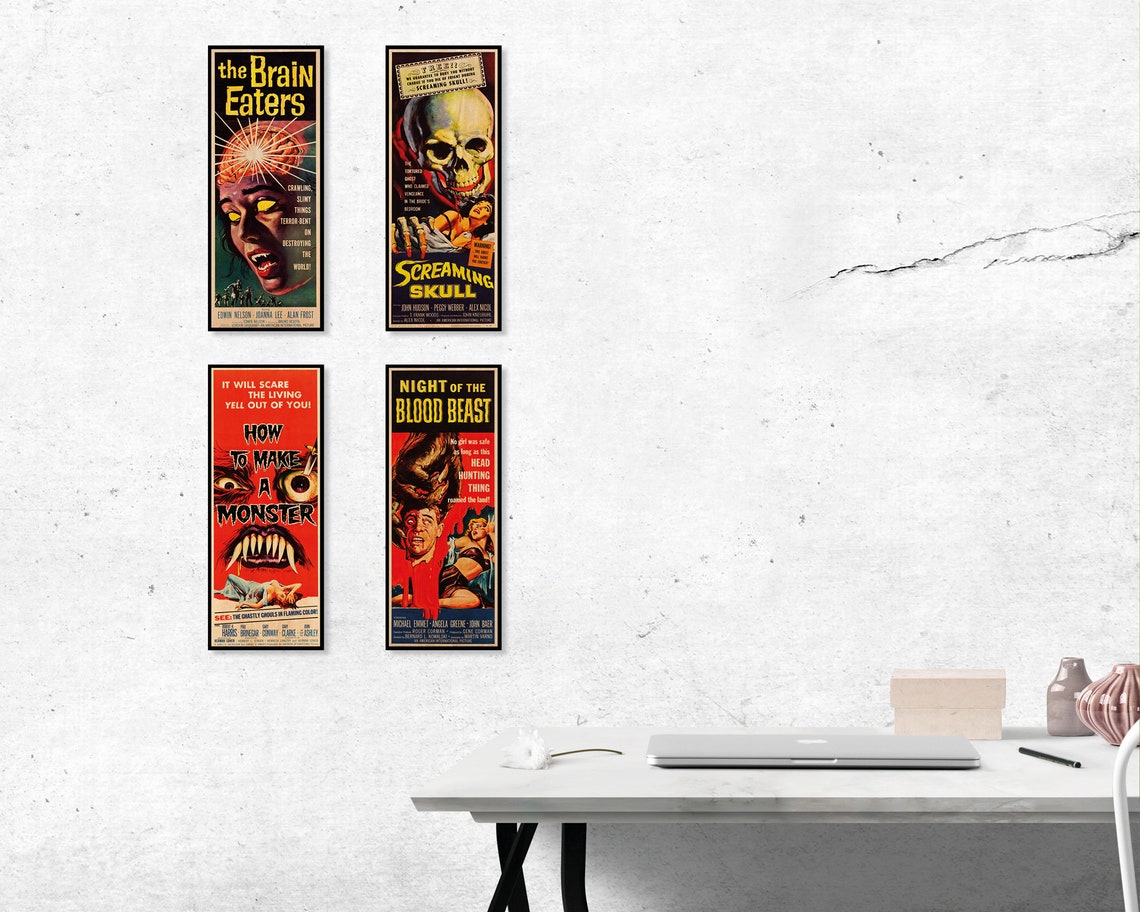 Halloween Creepy Poster Collection WOODEN Wall Art Set Cool | Etsy