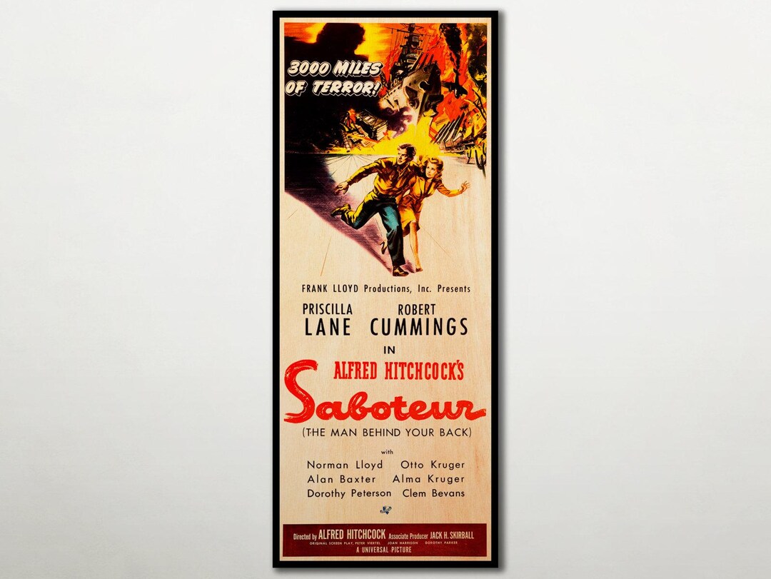 Saboteur HIGH QUALITY Wood Poster, Awesome Ready to Hang Gift for Hitchcock Fans, Astonishing ...