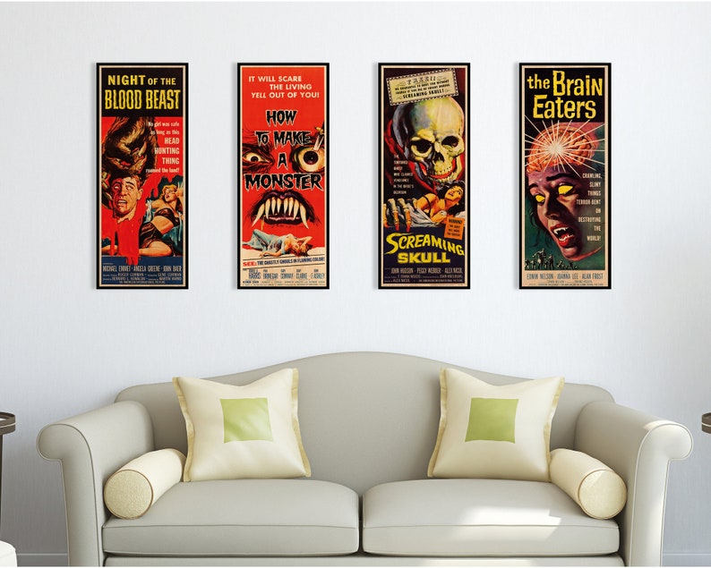 Halloween Creepy Poster Collection WOODEN Wall Art Set Cool | Etsy