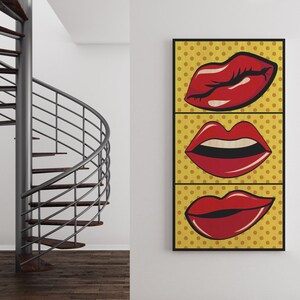 Three Lips Pop Art WOOD Print, Lichtenstein Style Pop Art WOODEN Wall ...
