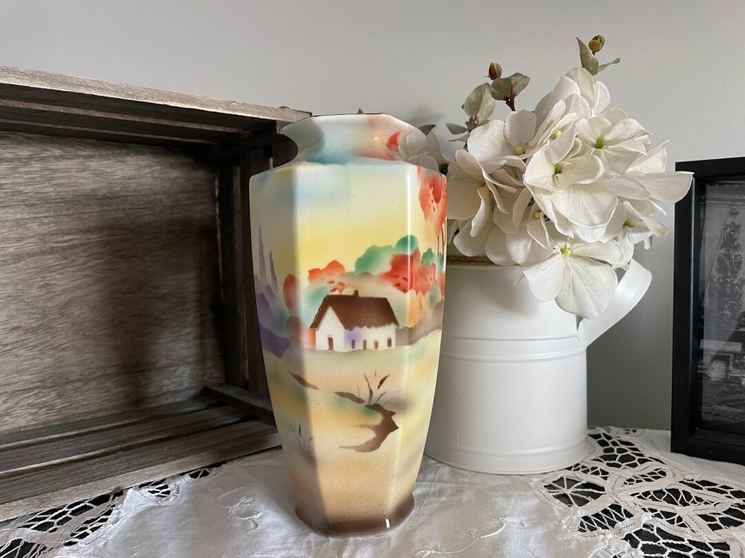 Antique Prov Saxe German Hexagon Vase| Erdmann Schlegelmilch Prussia ...