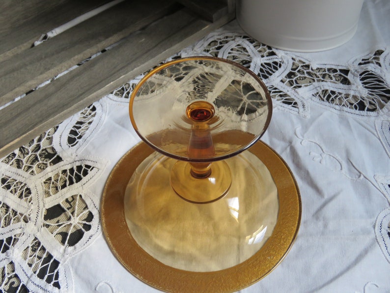 Vintage Amber Depression Glass Compote Dish Gold Trim - Etsy