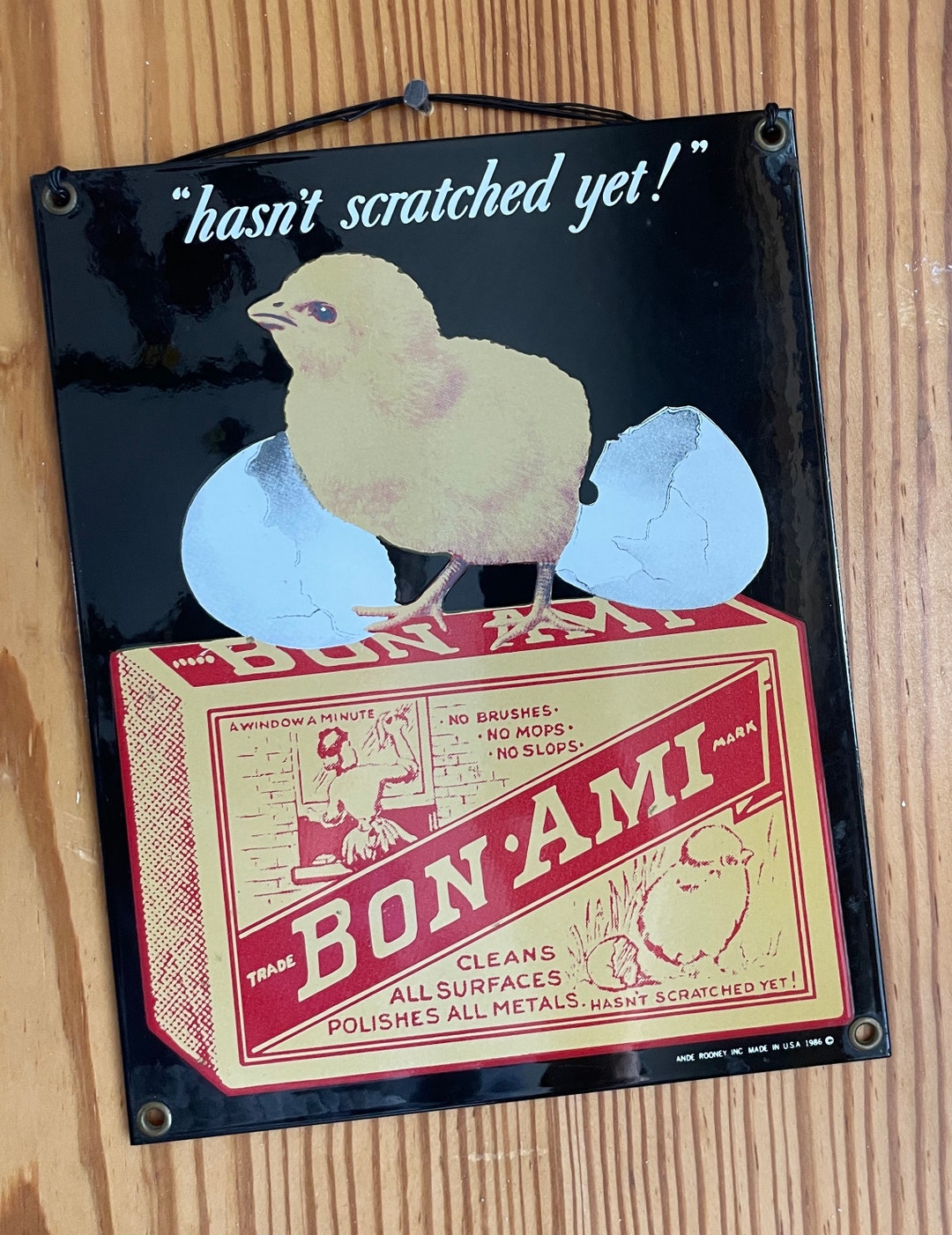 Bon Ami Porcelain Sign by Ande Rooney Inc, "hasn't Scratched Yet" 1986 ...