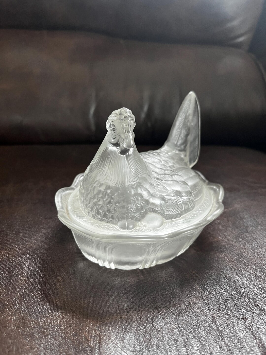 Fenton Chicken on Nest Clear Satin Glass Vintage - Etsy