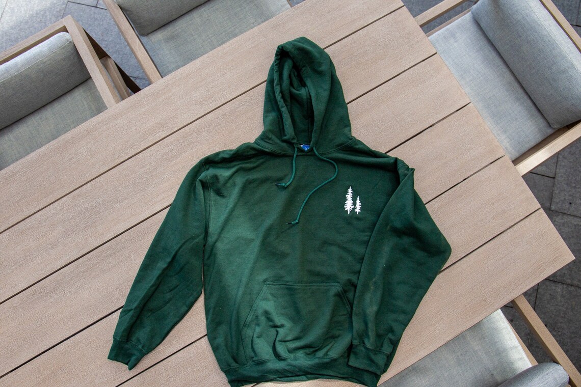 Embroidered Pine Tree Hoodie - Etsy