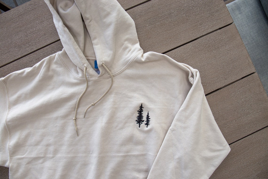 Embroidered Pine Tree Hoodie - Etsy