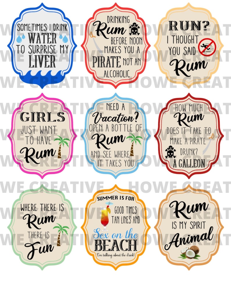 Rum Sayings Bundle | Sublimation | Drink Labels | 9 Decal Bundle ...