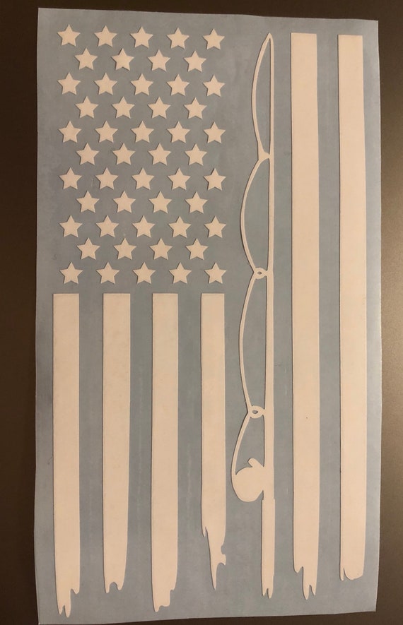 Distressed Flag with Fishing Pole Decal | Etsy