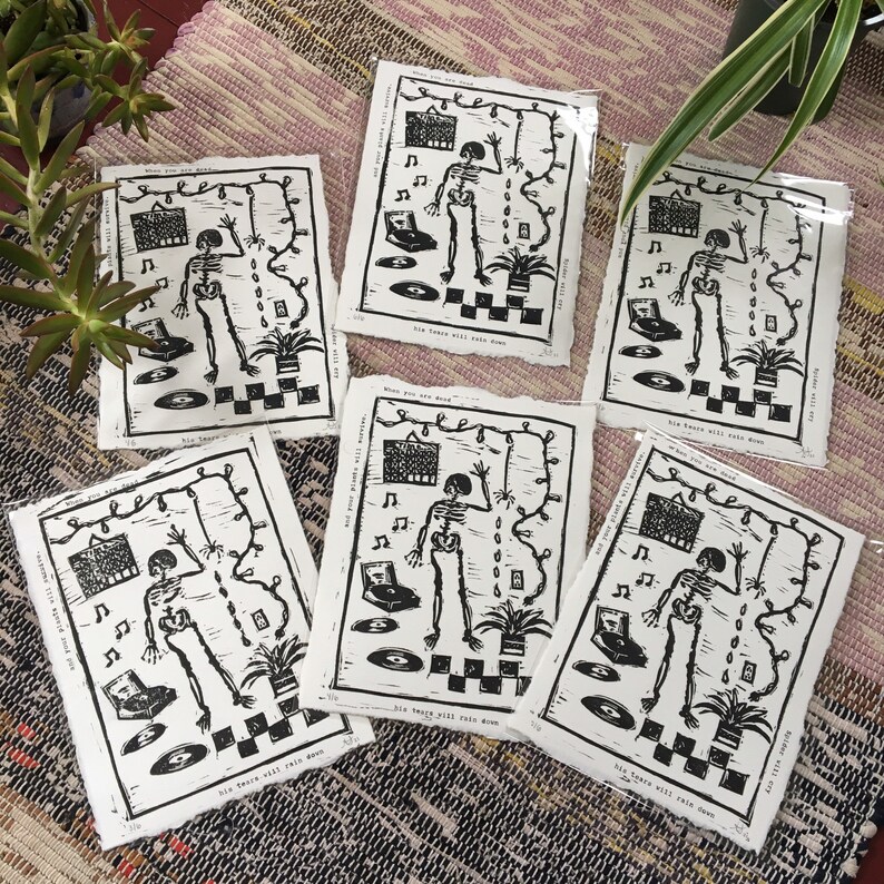 Skeleton Original Linocut and Type Print - Etsy UK