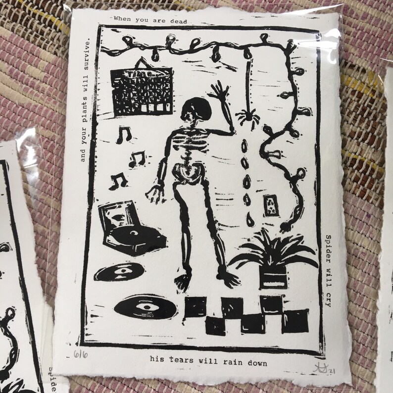 Skeleton Original Linocut and Type Print - Etsy UK