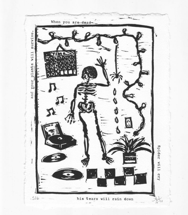Skeleton Original Linocut and Type Print - Etsy UK