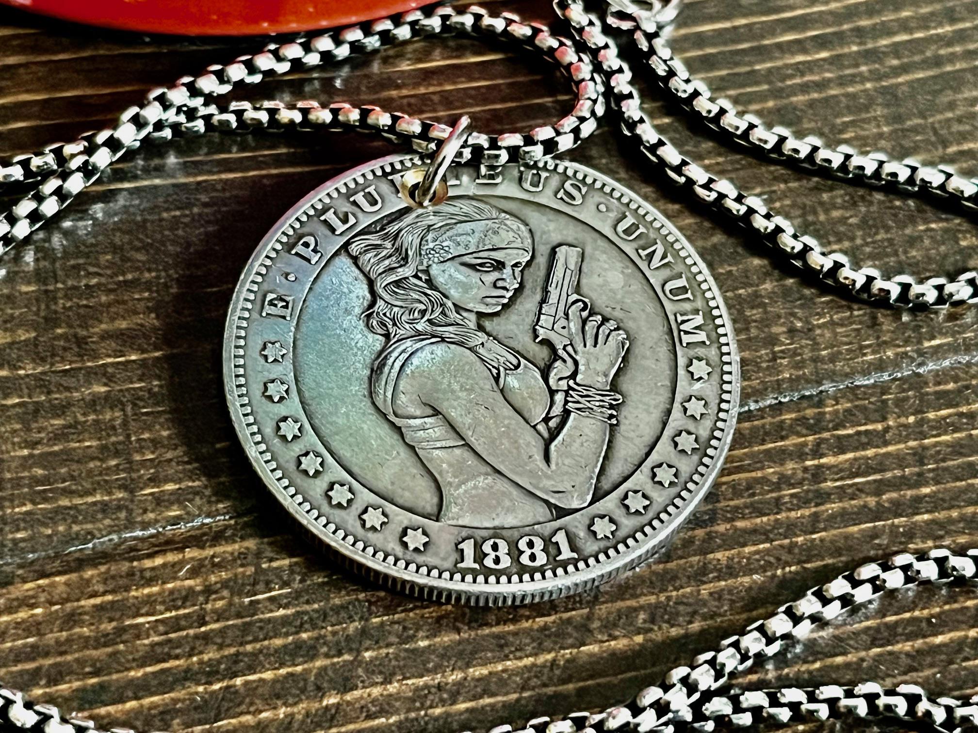 Girl With Pistol Medallion Coin Novelty Coins USA Morgan Dollar Eagle ...