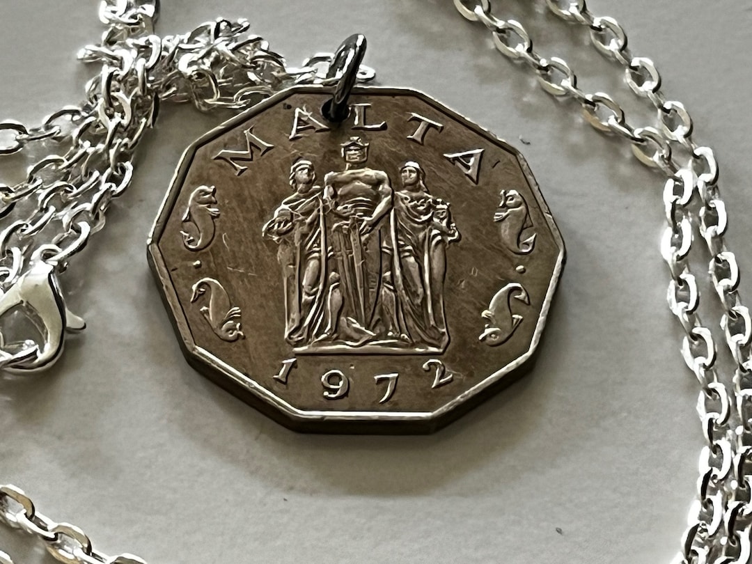 Malta Coin Necklace Maltese 50 Cent Dolphins Personal Vintage Handmade ...