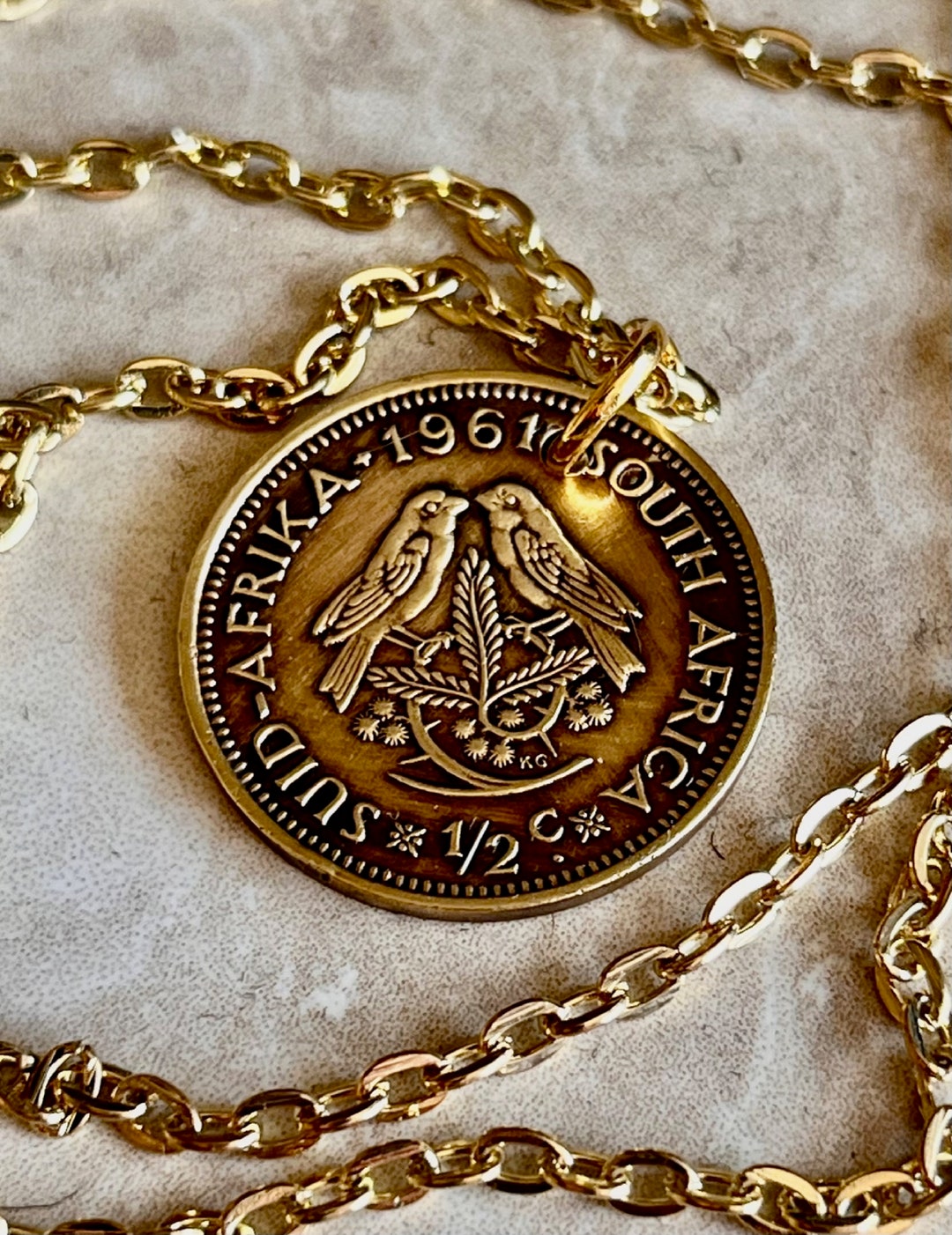 South Africa Half Cent Coin Pendant • Vintage African Necklace ...