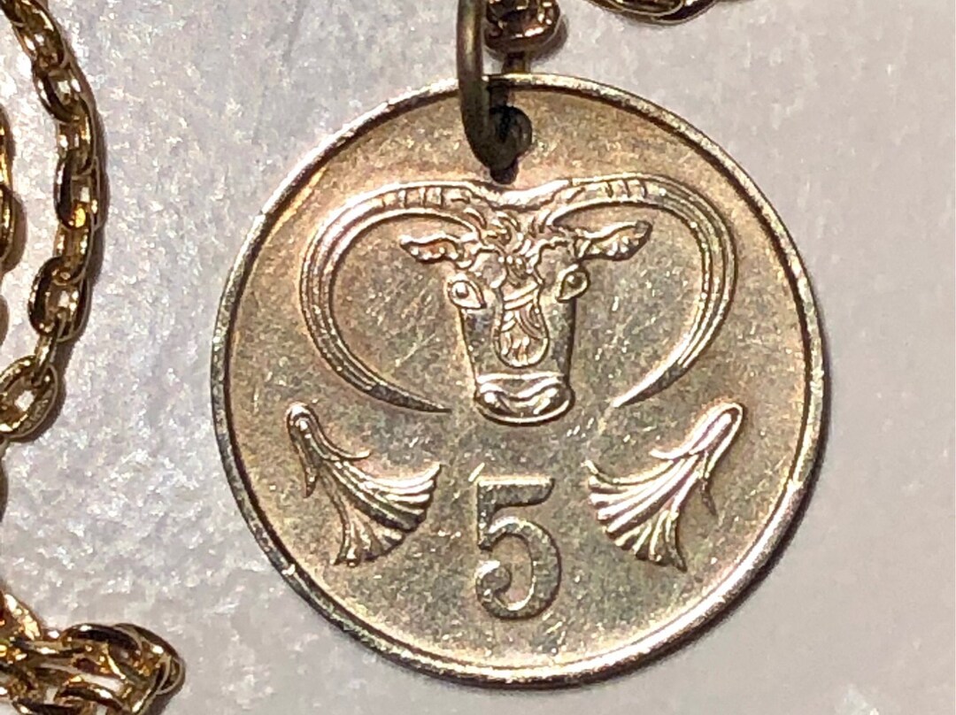 Cyprus Coin Pendant Necklace Cypriot 5 Cents Bull Personal Old Vintage ...