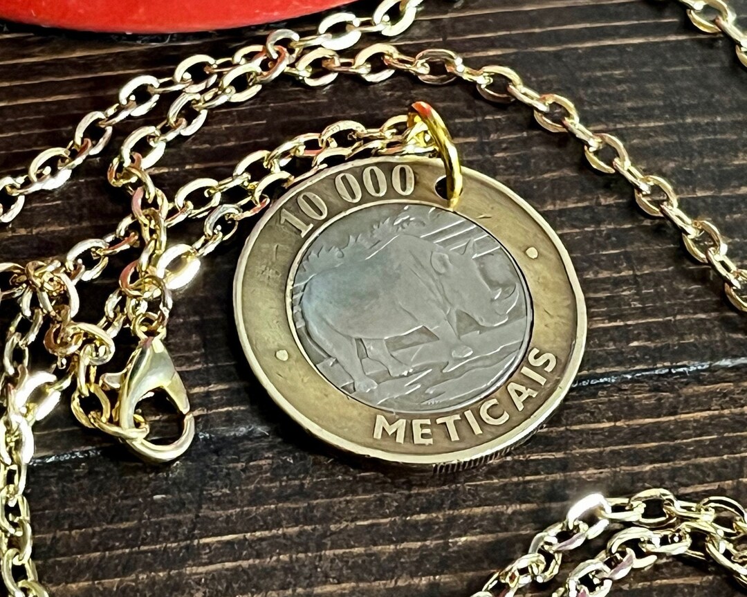 Mozambique 2003 10000 Meticais Coin Rhino Necklace Personal Vintage ...