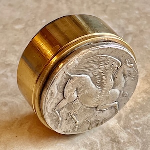 Greek Pegasus Coin Replica Pillbox, Vitamin Box - Antique Stash Snuff ...