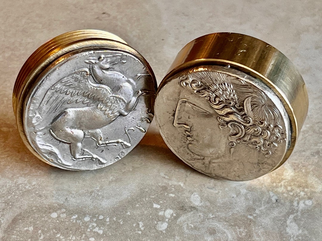 Greek Pegasus Coin Replica Pillbox, Vitamin Box - Antique Stash Snuff ...