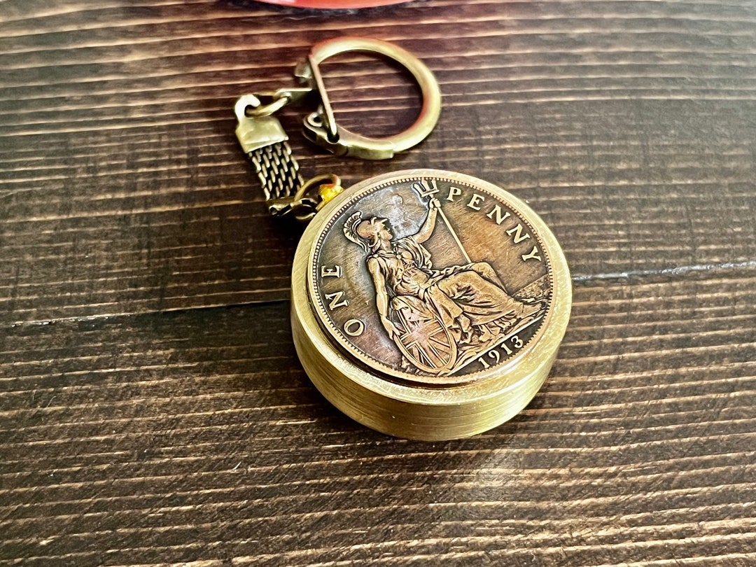British Coin Pillbox Large Penny Vintage Stash Snuff Box Vitamins Pill ...