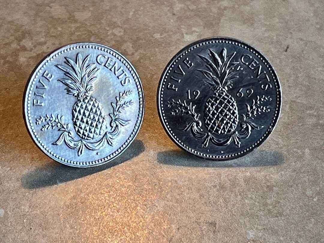 Bahamas Pineapple Coin Stud Earrings Set Five Cent Coin Custom - Etsy