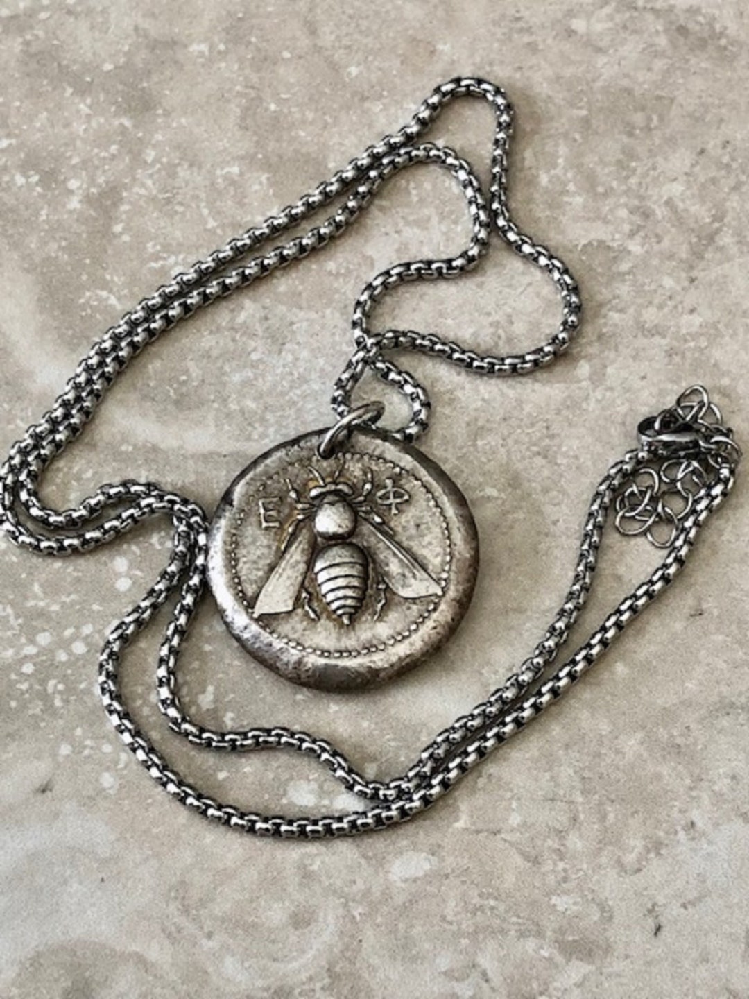 Beehive Creativity Ancient Antique Greek Wax Seal Coin Necklace, Wealth ...