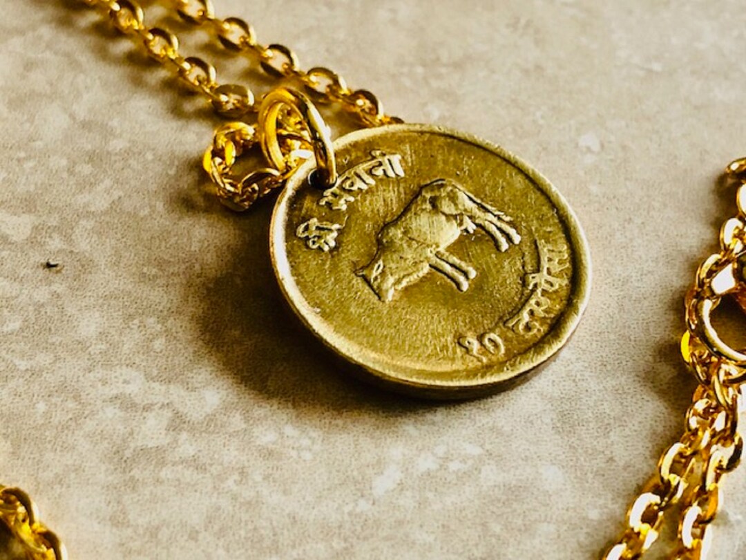 Nepal Coin Necklace Nepal Coin Cow Vintage Pendant Necklace Custom Made ...