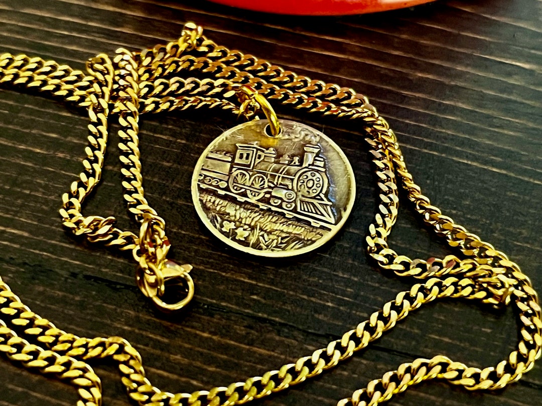 Coin Pendant Necklace Train Locomotive Racing Horse Token Necklace ...