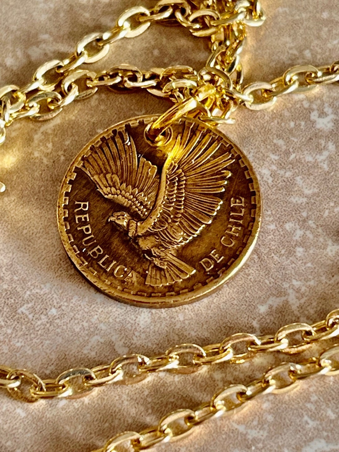 Chile Coin Pendant Necklace, Chillan 2 Centesimos Pendant, Vintage ...