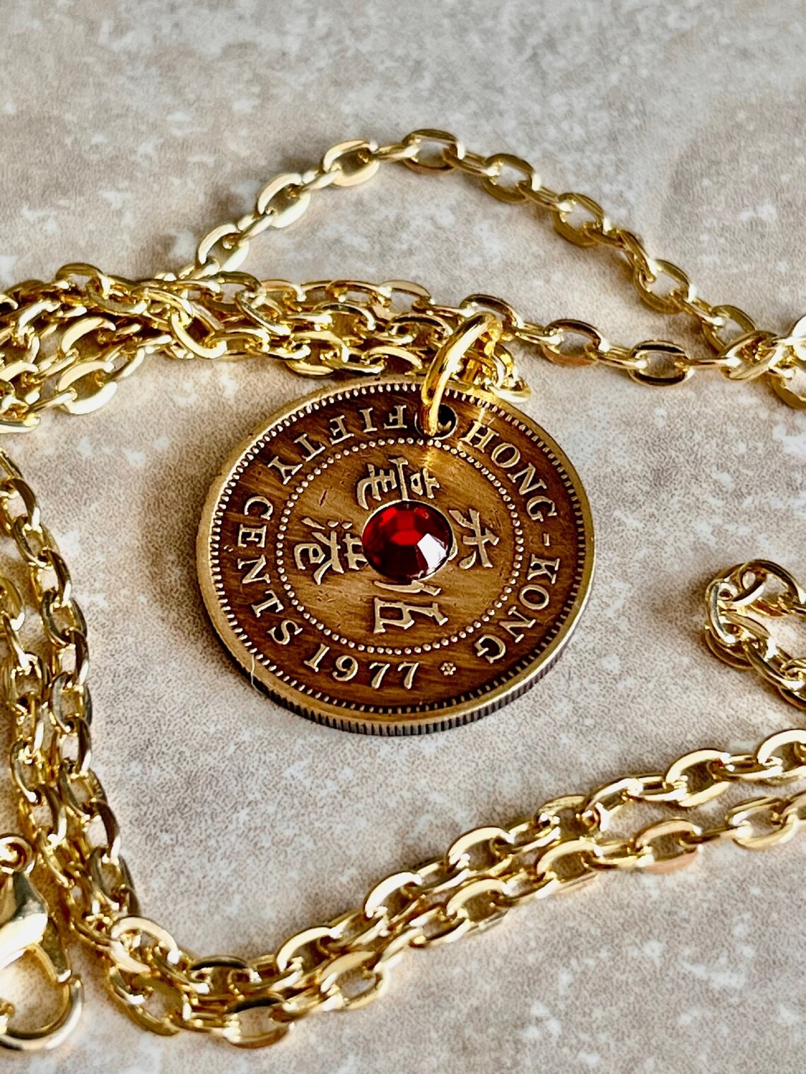 Hong Kong Coin Pendant 50 Cents China Necklace Rhinestone Charm Gift ...