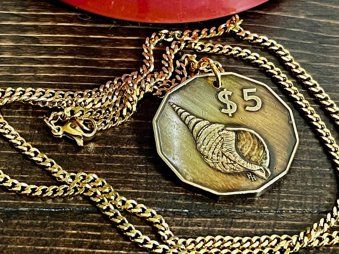 Cook Island Necklace 5 Dollar Sea Shell Pendant Custom Personal Vintage ...