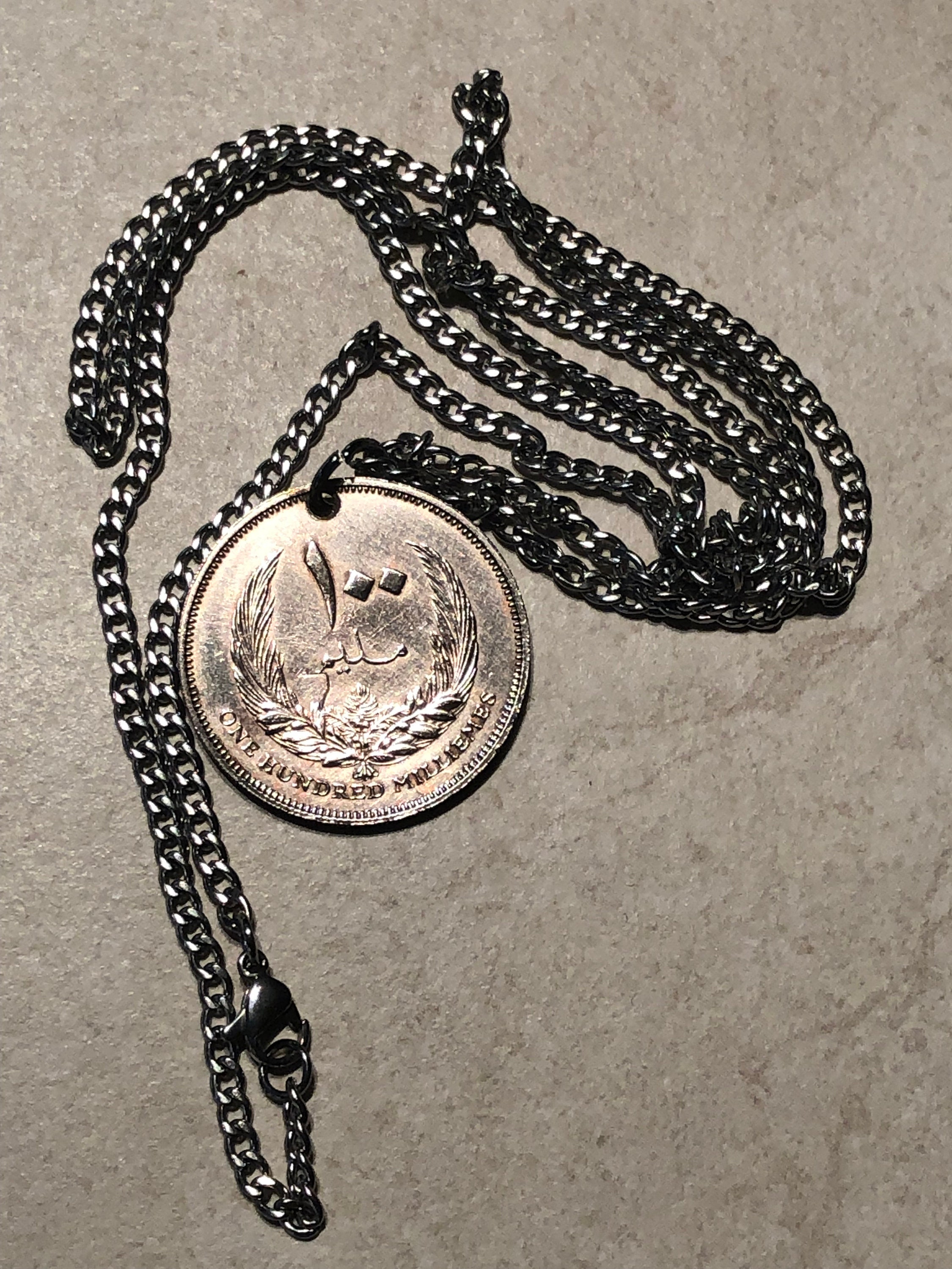 Libya Coin Necklace Libyan 100 Milliemes Coin Pendant Vintage Necklace ...