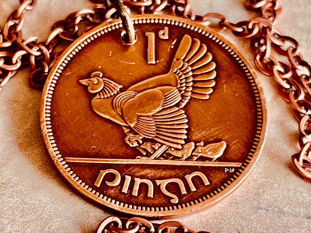 Ireland Coin Pendant Irish 1 Cent Celtic Harp Chicken Necklace Charm ...