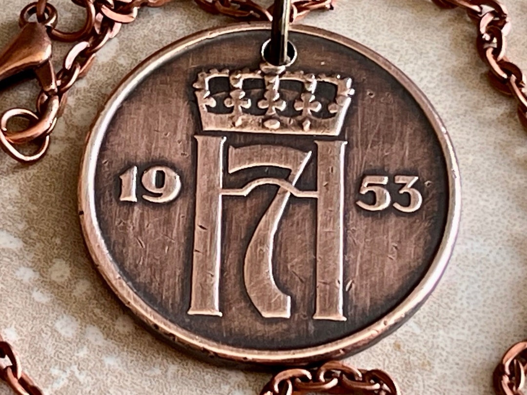 Norway Coin Pendant 5 Ore Crown Personal Necklace Old Vintage Handmade ...