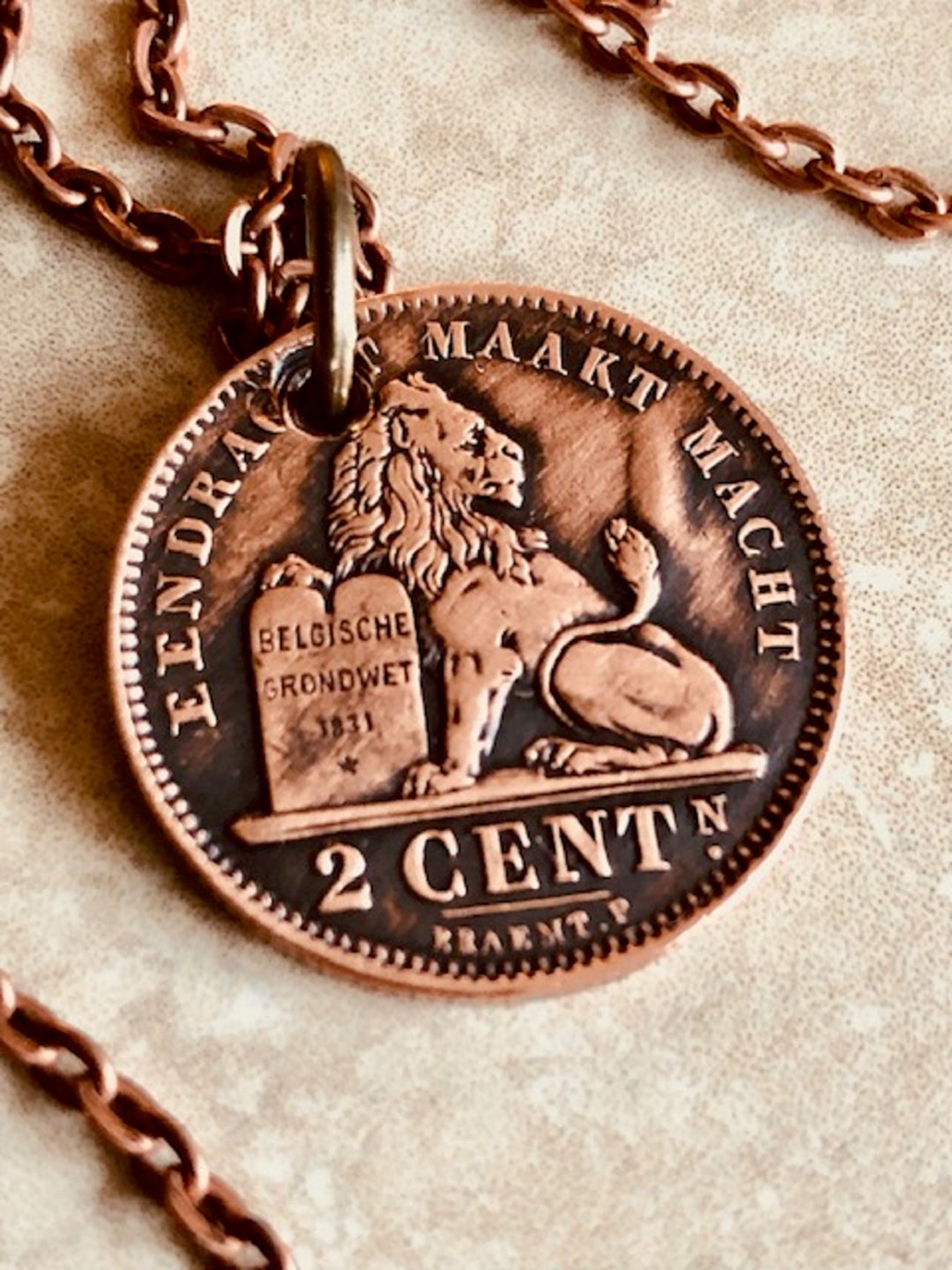 Belgium Coin Necklace 2 Cents Jewelry Pendant Personal Old Vintage ...