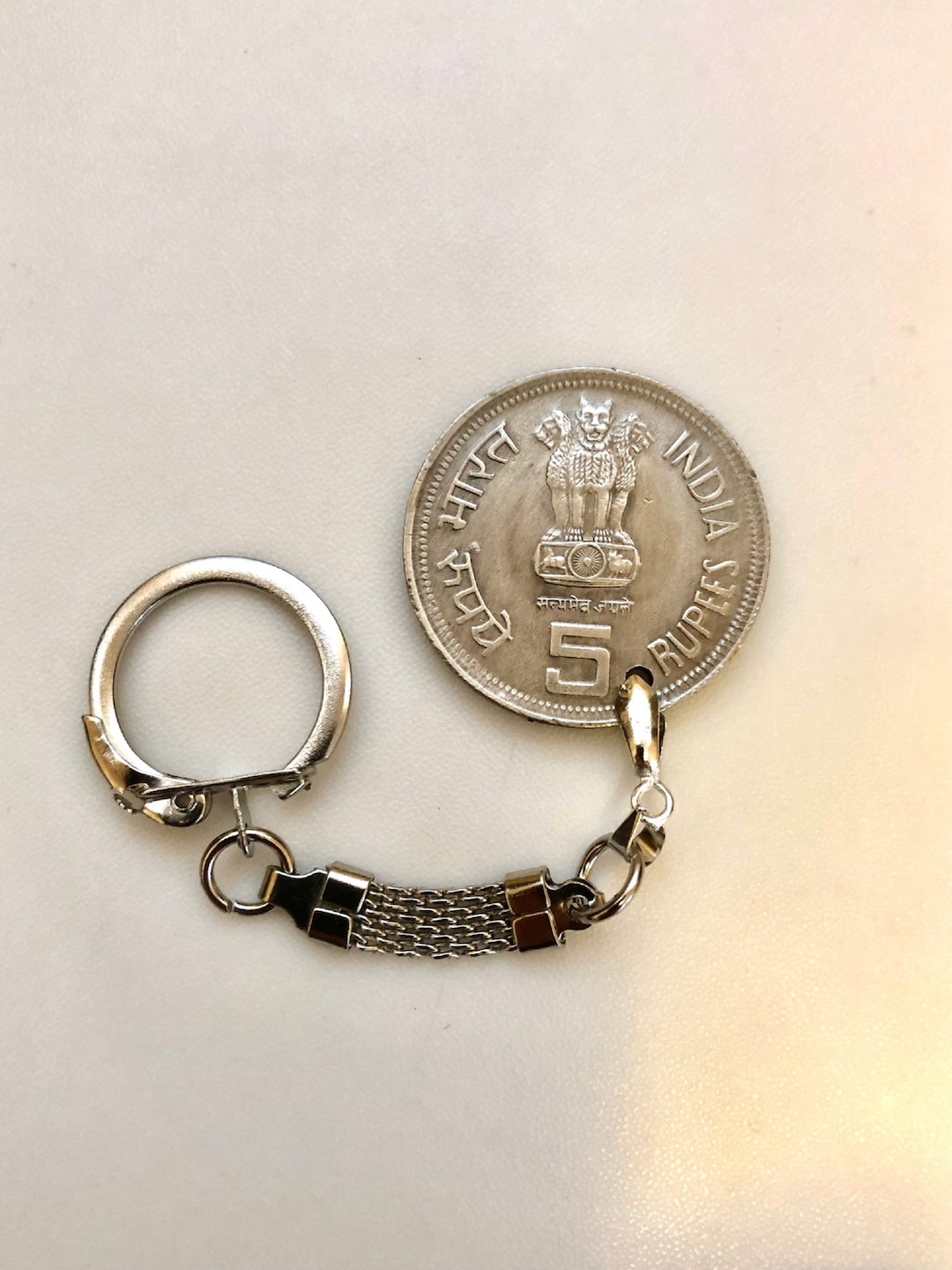 India Coin Keychain Indian 5 Rupees Rare Find Vintage Antique Finished ...