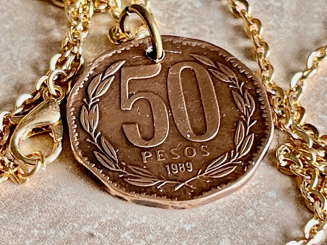 Chile Coin Pendant Necklace, Chillan 50 Pesos Necklace, Personal ...