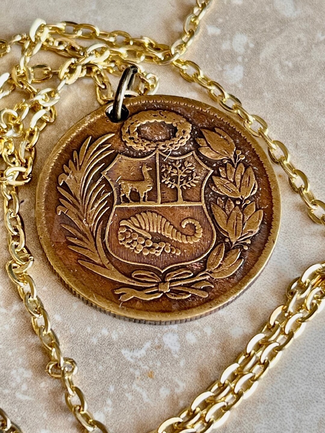 Peru Coin Pendant Peruvian UN SOL De Oro Personal Necklace Old Vintage ...